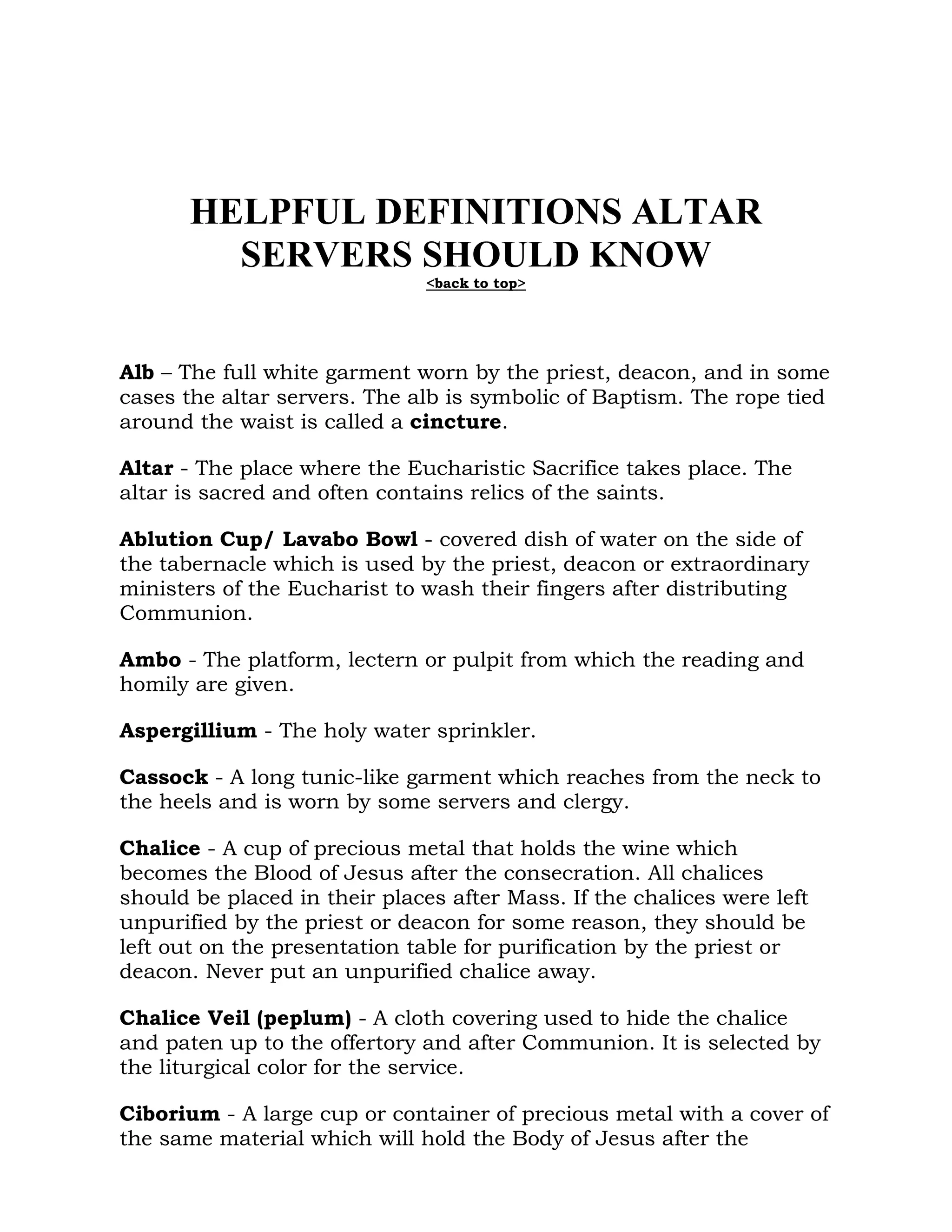 Items used at mass and liturgies | DOCX