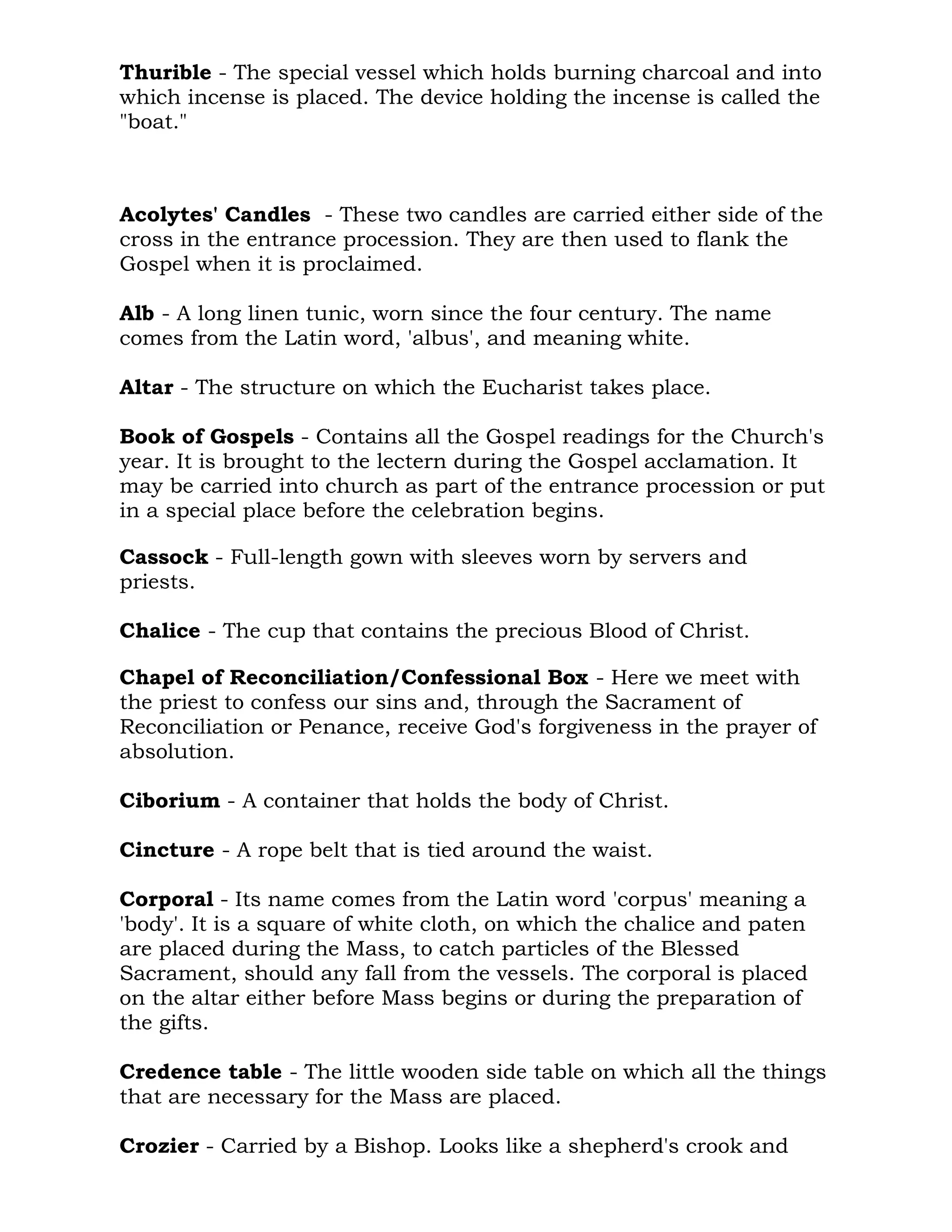 Items used at mass and liturgies | DOCX