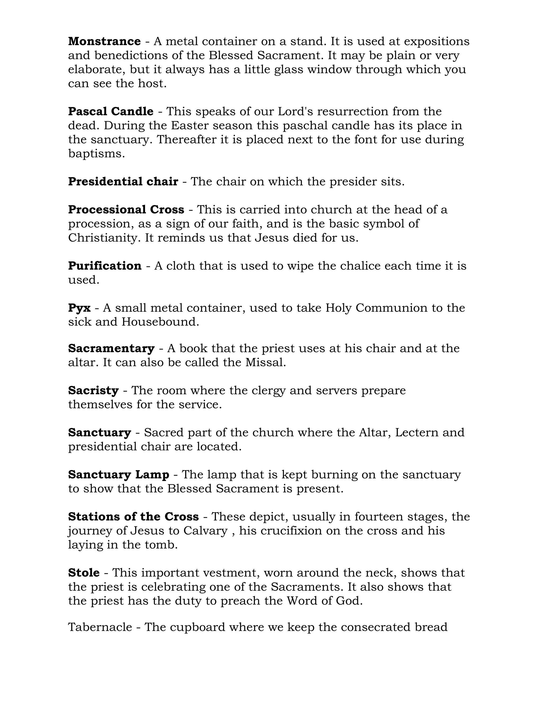 Items used at mass and liturgies | DOCX