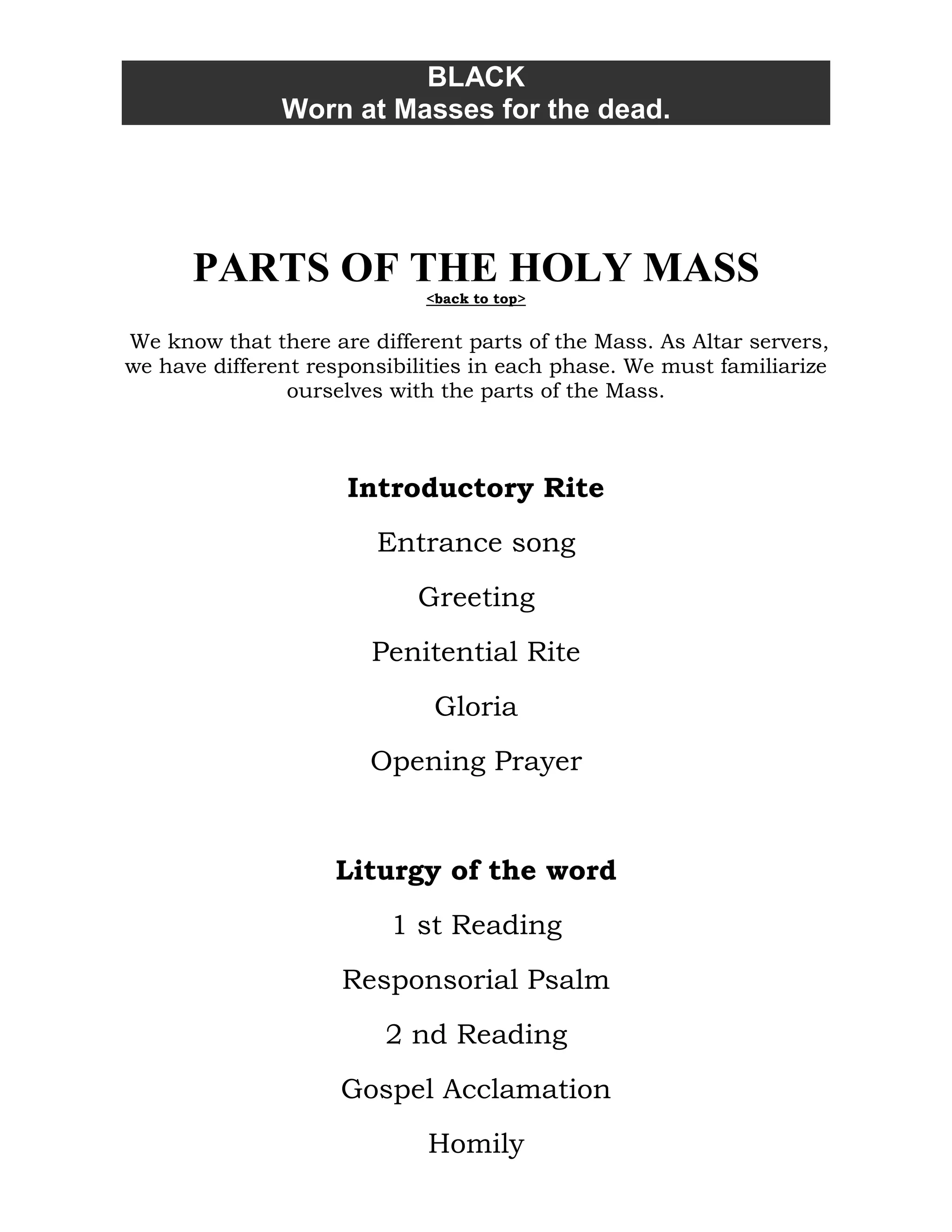 Items used at mass and liturgies | DOCX