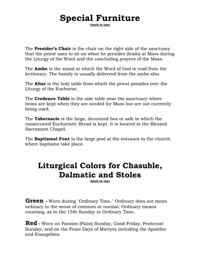 Items used at mass and liturgies | DOCX