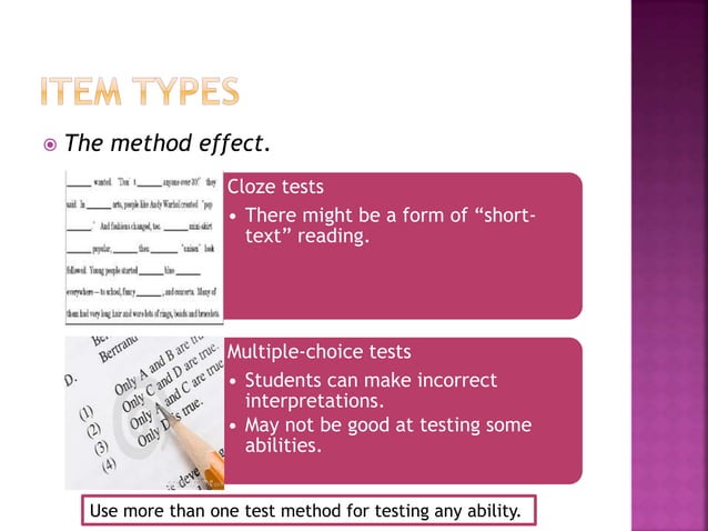 Item writing | PPTX | Standardized Testing | Educational Assessment