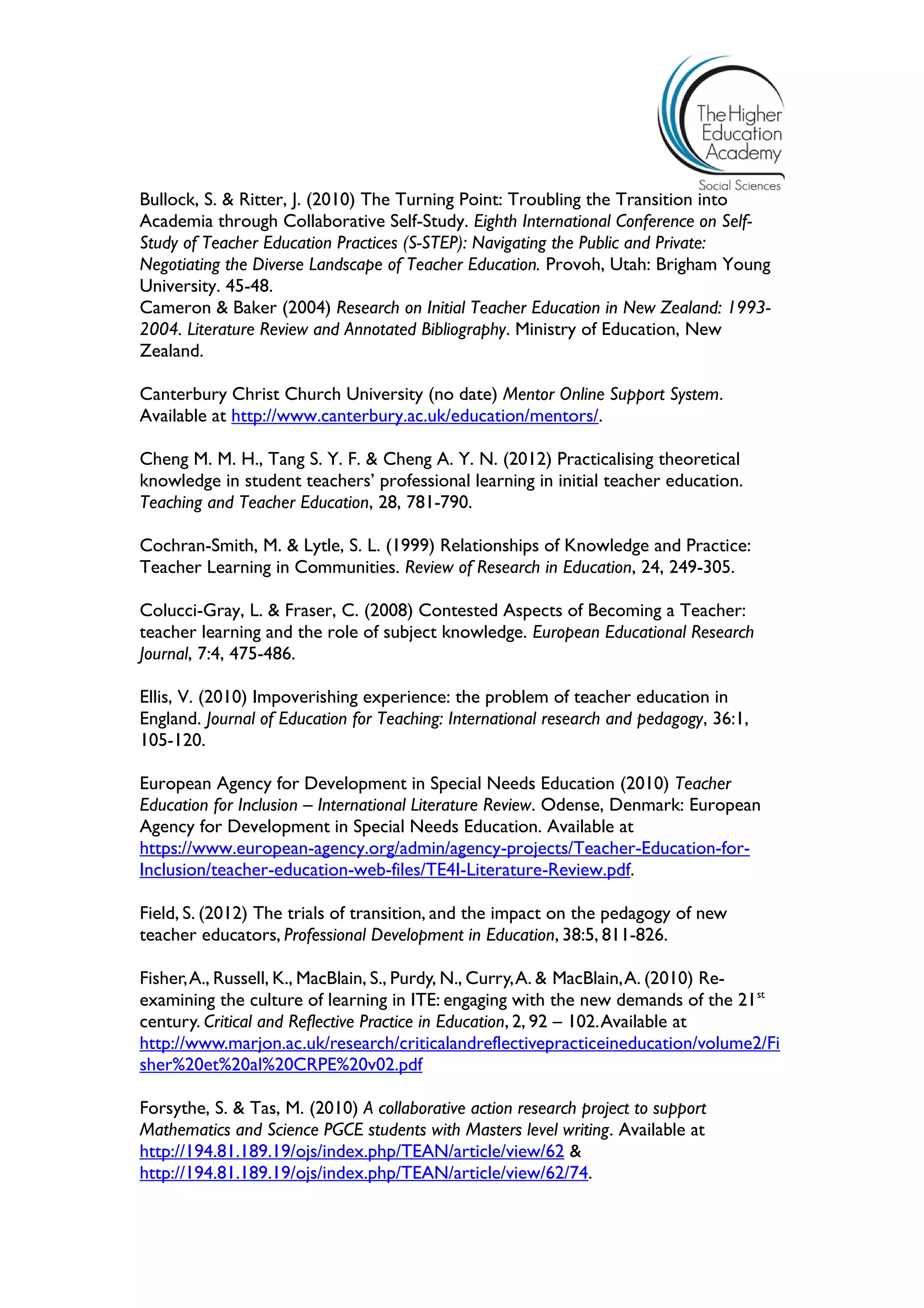 Initial Teacher Education Pedagogy Resource List | PDF