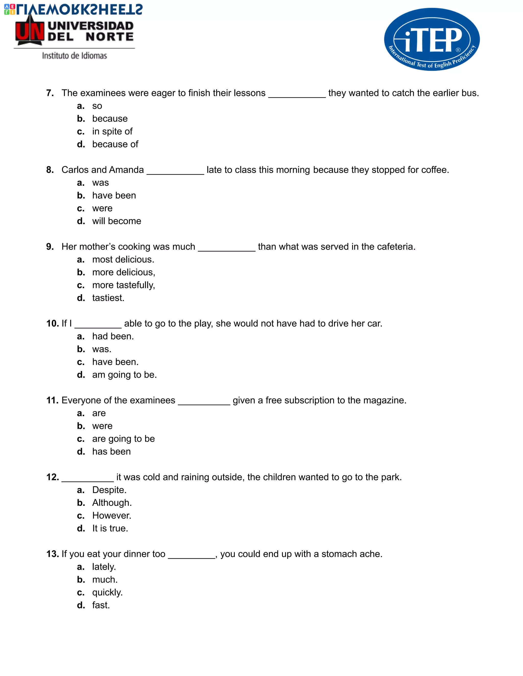 Itep grammar test | PDF