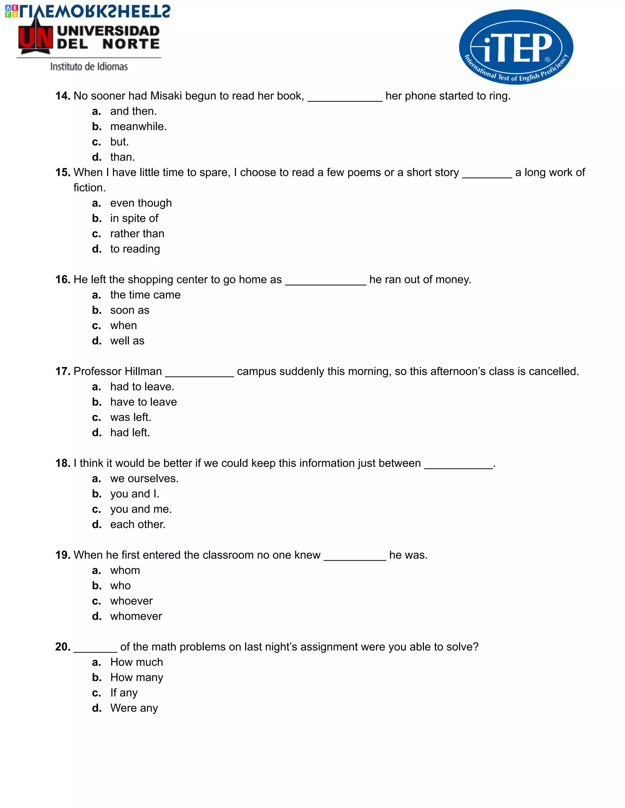 Itep grammar test | PDF