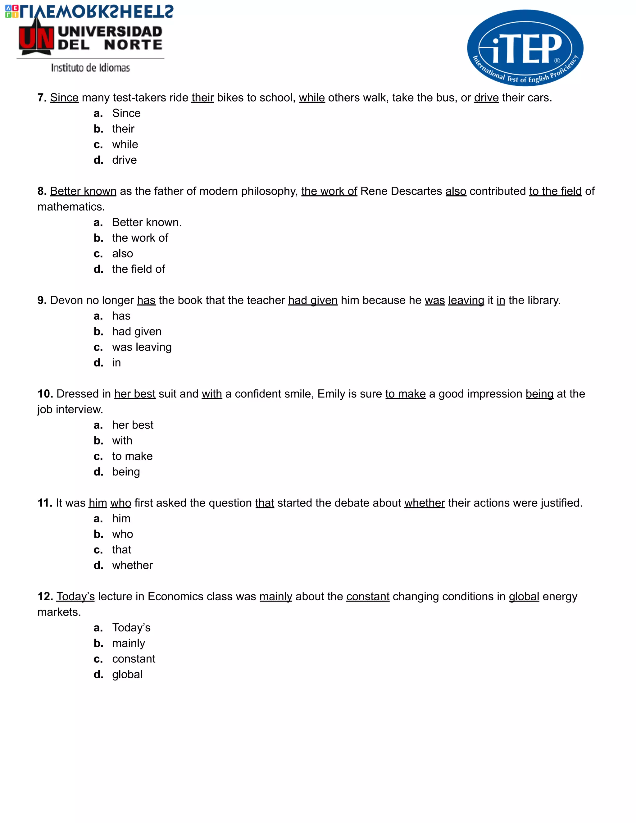 Itep grammar test | PDF