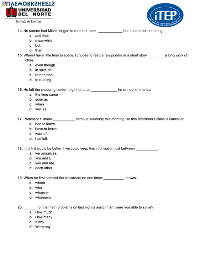 Itep grammar test | PDF | Bars & Restaurants | Attractions