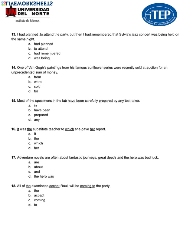 Itep grammar test | PDF | Bars & Restaurants | Attractions