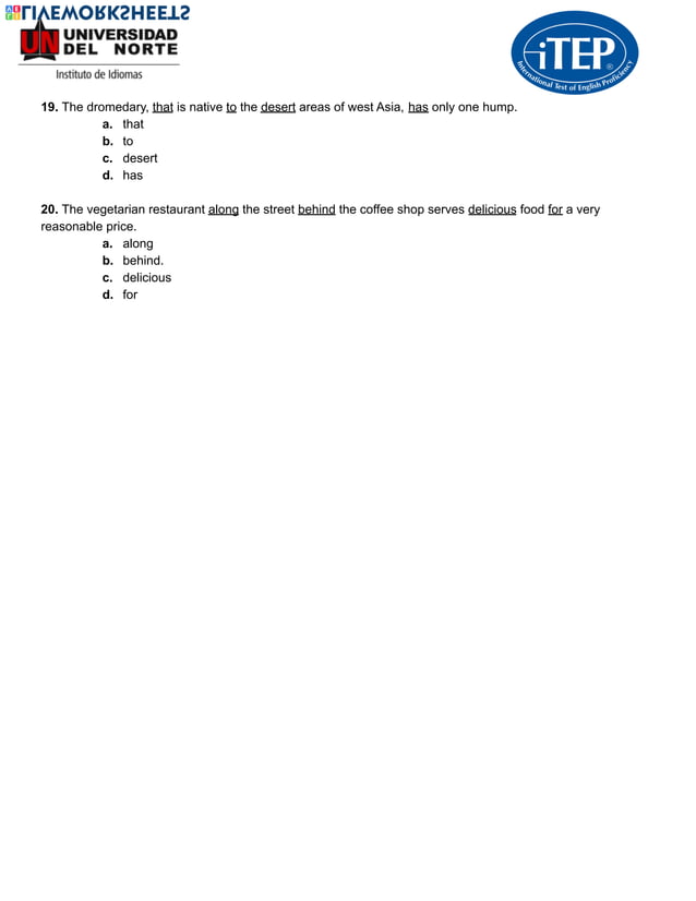 Itep grammar test | PDF | Bars & Restaurants | Attractions