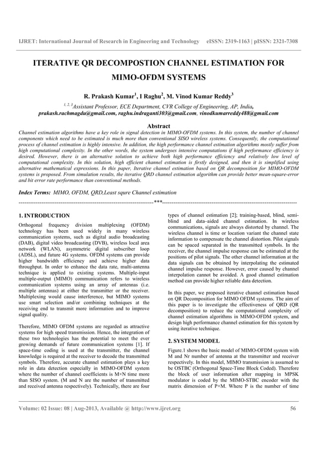 Iterative qr decompostion channel estimation for | PDF