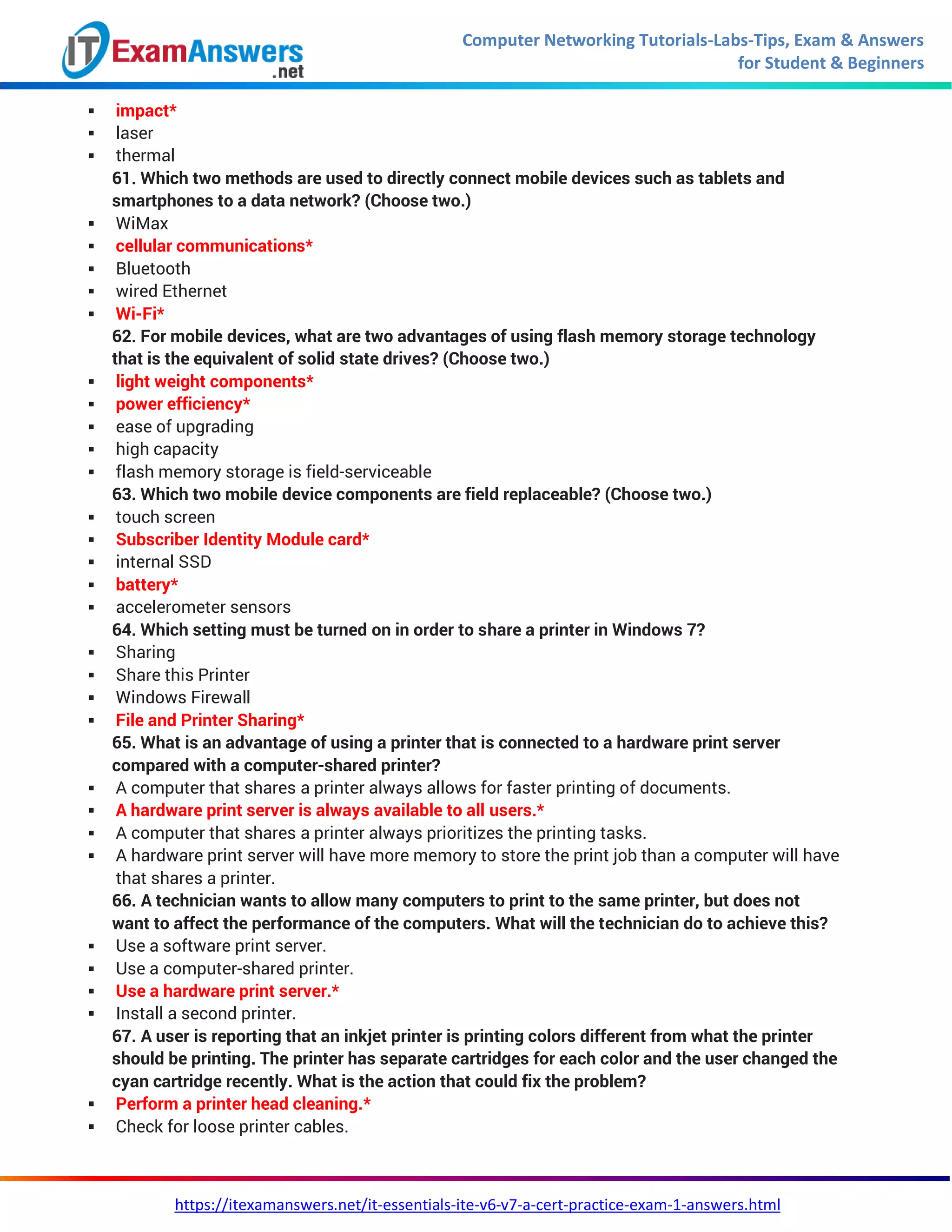It Essentials (Version 7.0) A+ Cert Practice Exam 1 Answers | PDF