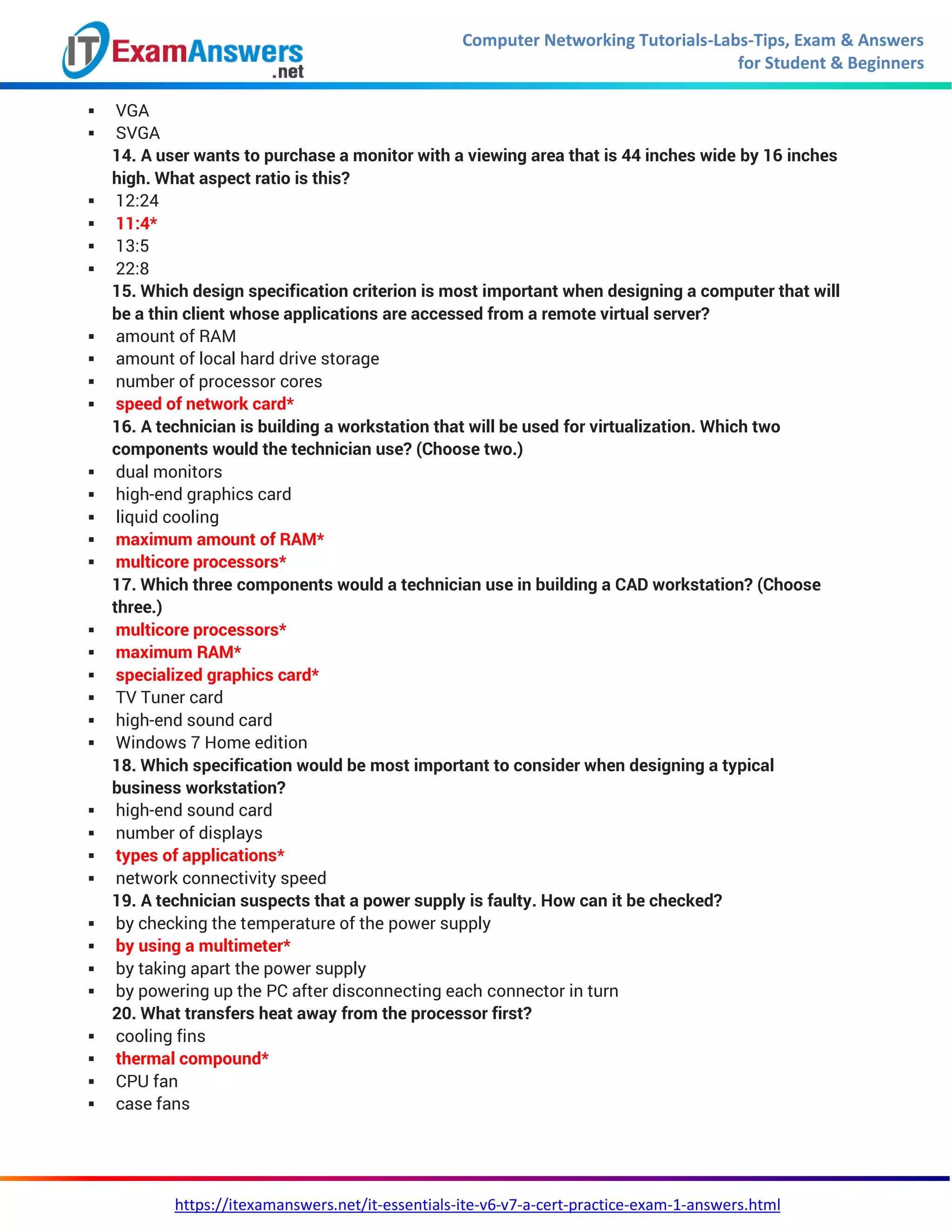 It Essentials (Version 7.0) A+ Cert Practice Exam 1 Answers | PDF