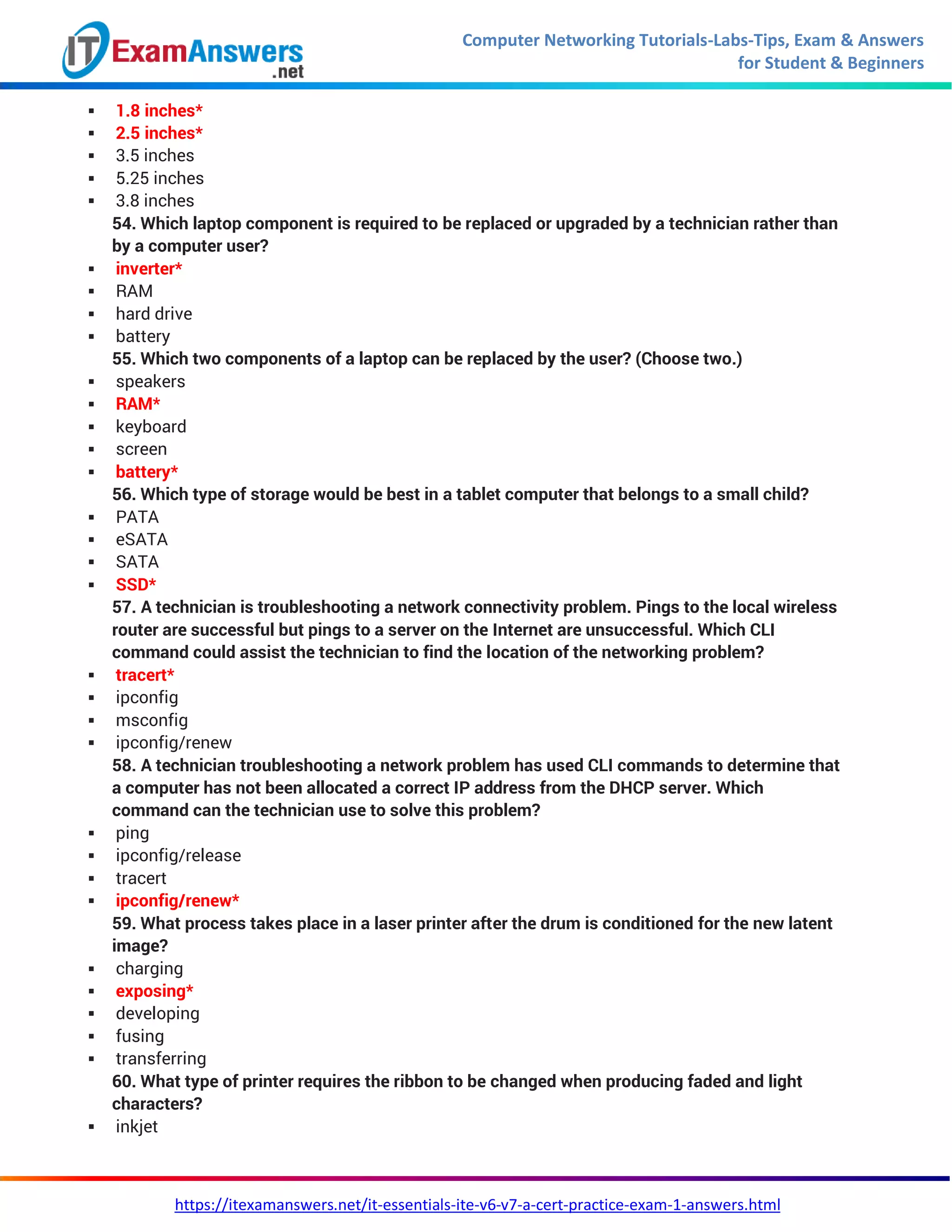 It Essentials (Version 7.0) A+ Cert Practice Exam 1 Answers | PDF