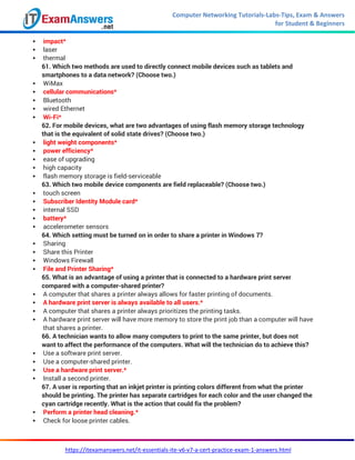 It Essentials (Version 7.0) A+ Cert Practice Exam 1 Answers | PDF