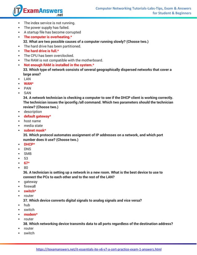 It Essentials (Version 7.0) A+ Cert Practice Exam 1 Answers | PDF | Computing | Technology ...