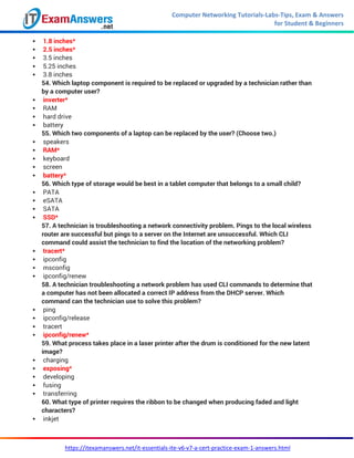 It Essentials (Version 7.0) A+ Cert Practice Exam 1 Answers | PDF