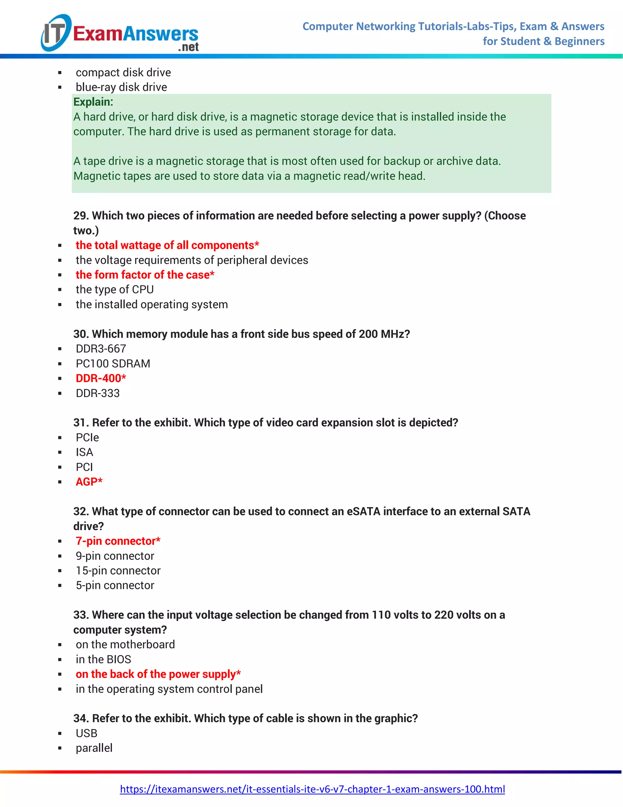 IT Essentials (Version 7.0) - ITE Chapter 1 Exam Answers | PDF