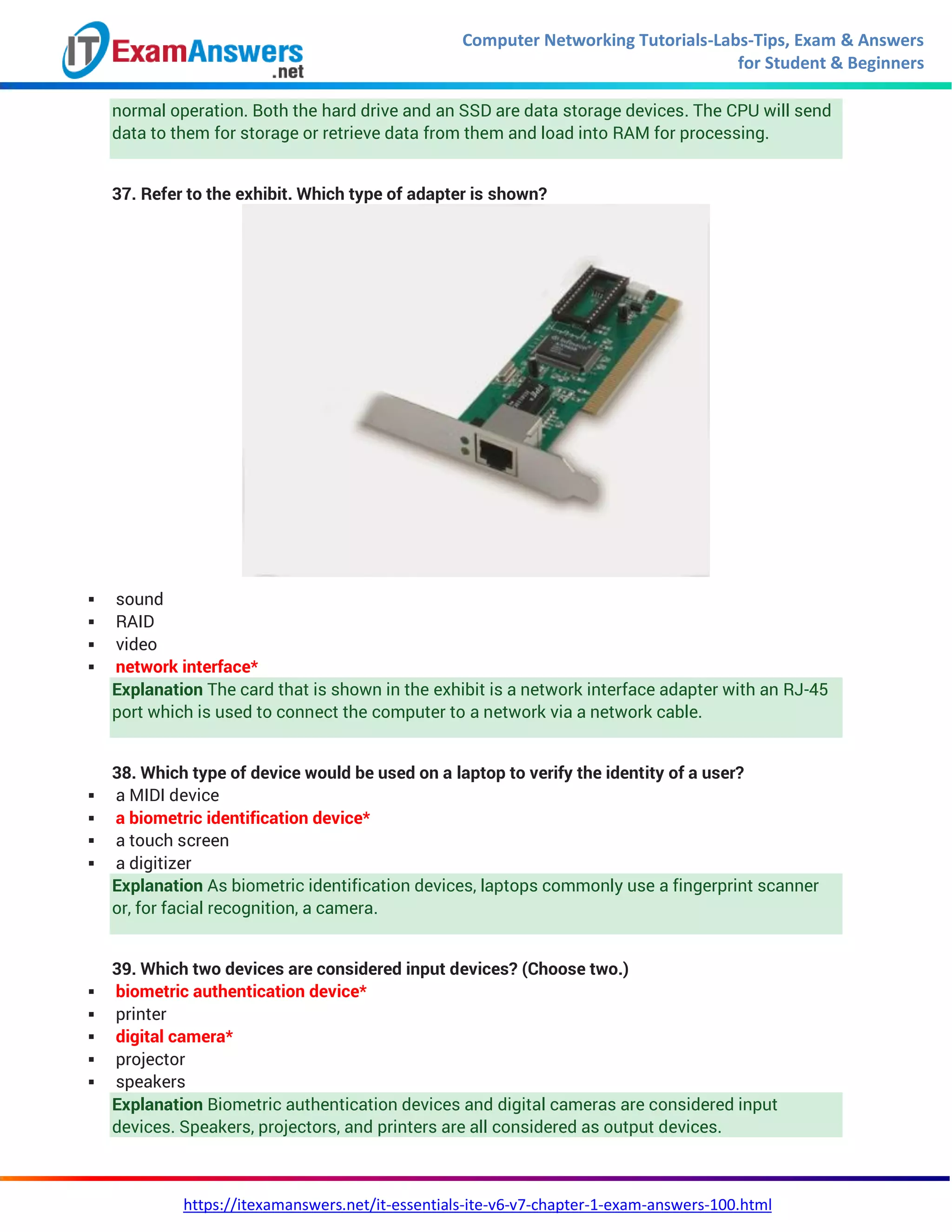 IT Essentials (Version 7.0) - ITE Chapter 1 Exam Answers | PDF