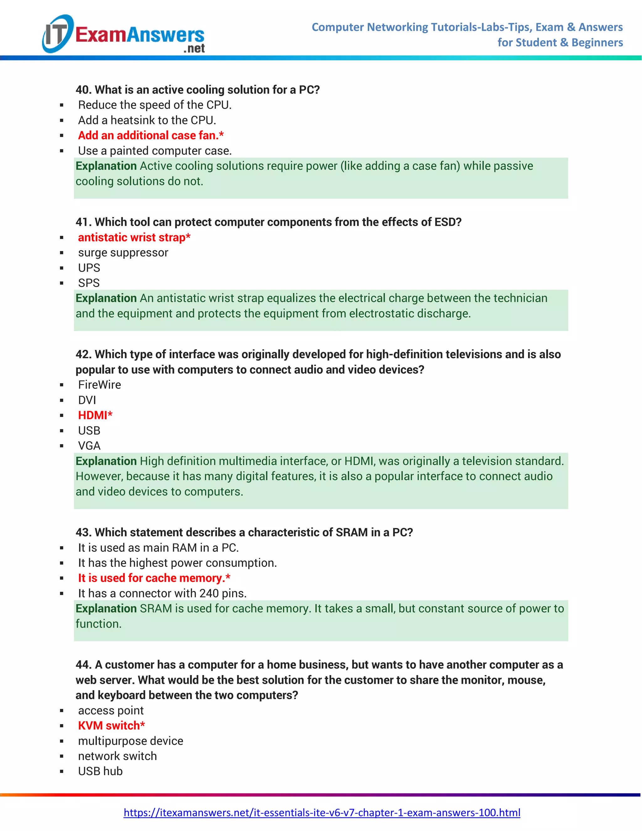 IT Essentials (Version 7.0) - ITE Chapter 1 Exam Answers | PDF
