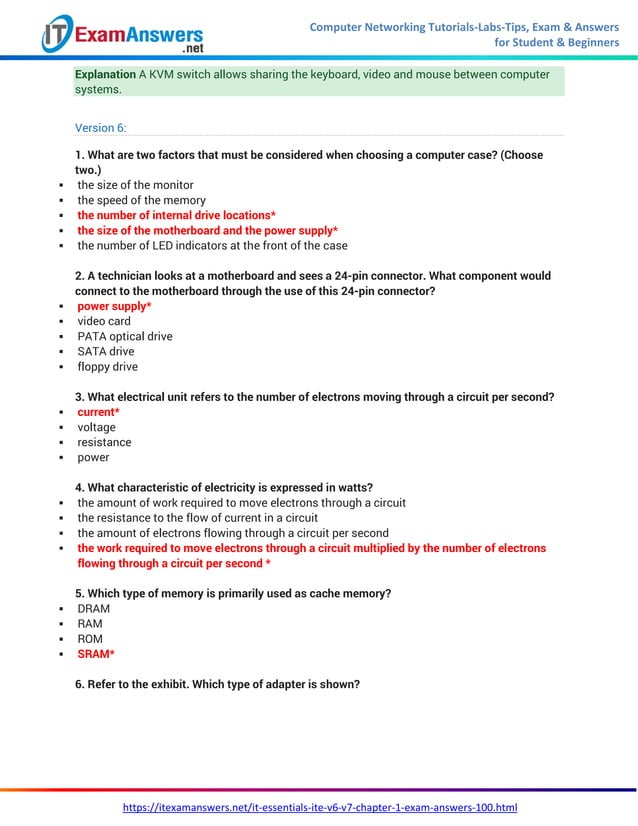 IT Essentials (Version 7.0) - ITE Chapter 1 Exam Answers | PDF