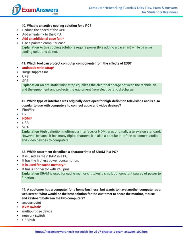IT Essentials (Version 7.0) - ITE Chapter 1 Exam Answers | PDF