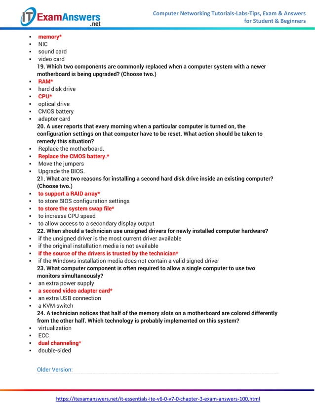 IT Essentials (Version 7.0) - ITE Chapter 3 Exam Answers | PDF ...