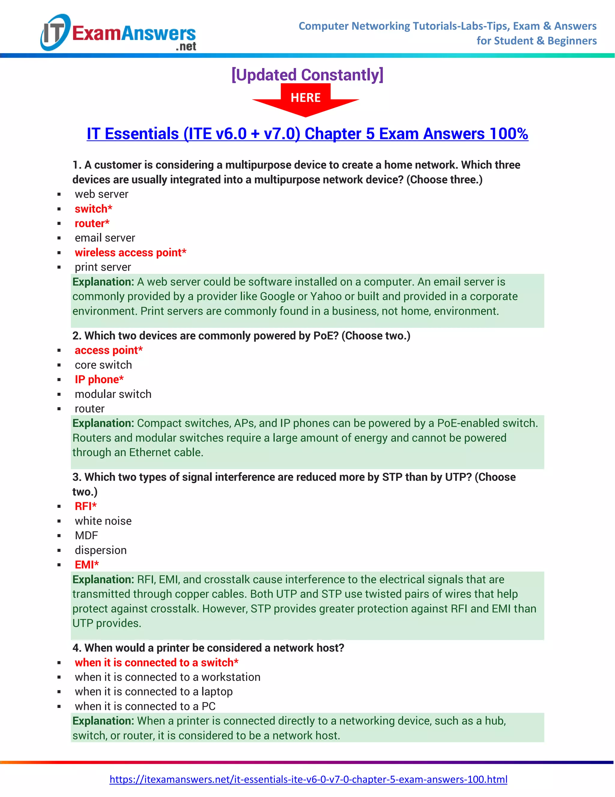 IT Essentials (Version 7.0) - ITE Chapter 5 Exam Answers | PDF