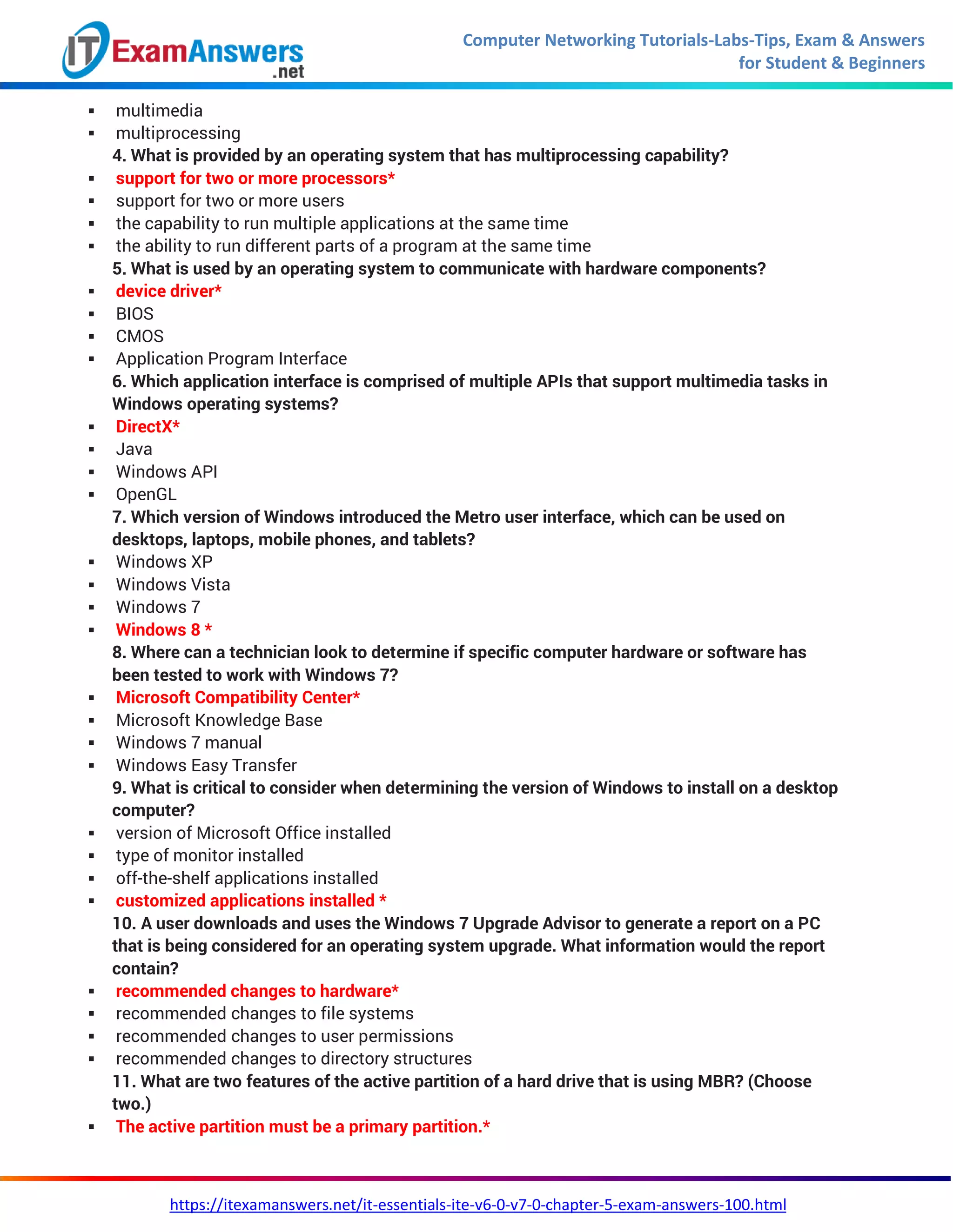 IT Essentials (Version 7.0) - ITE Chapter 5 Exam Answers | PDF