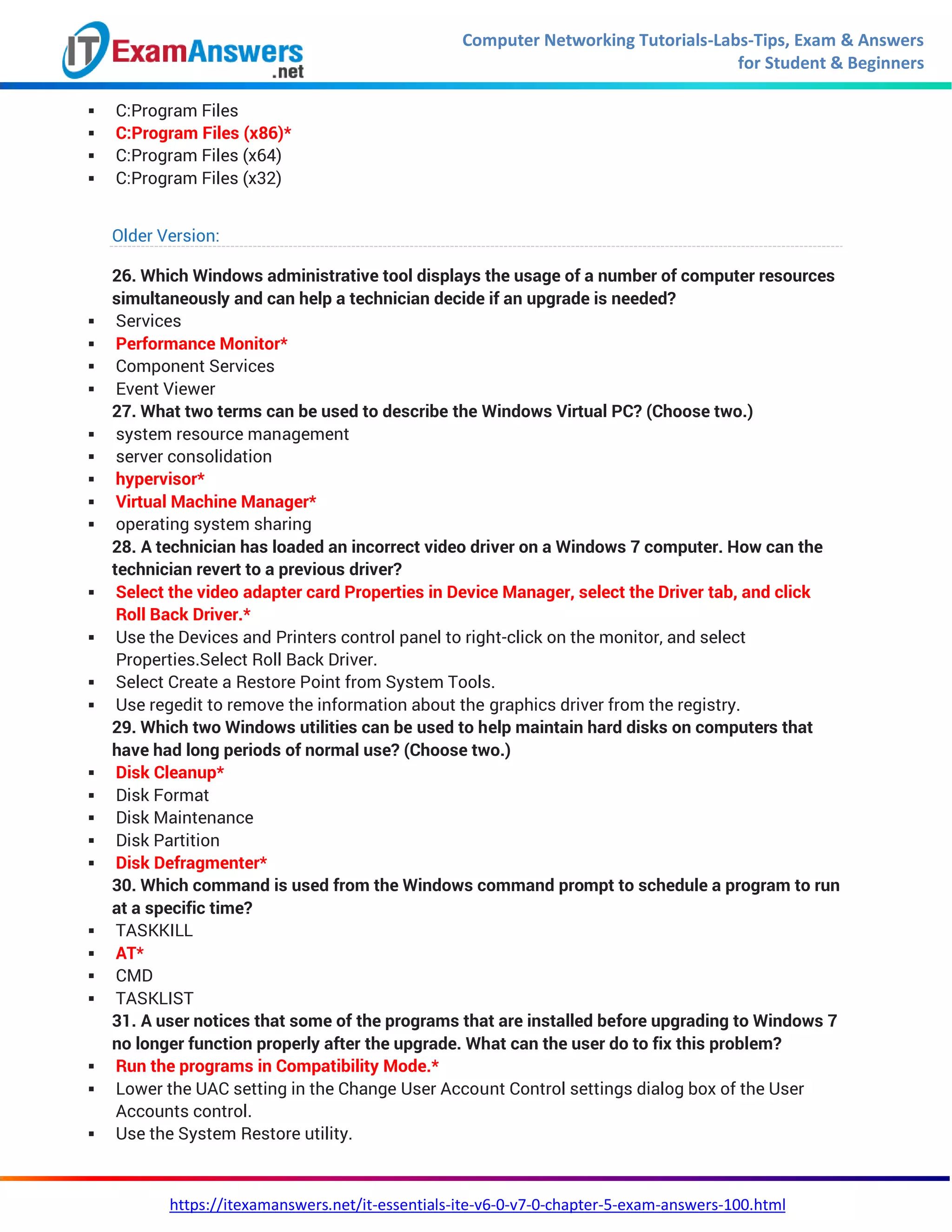IT Essentials (Version 7.0) - ITE Chapter 5 Exam Answers | PDF