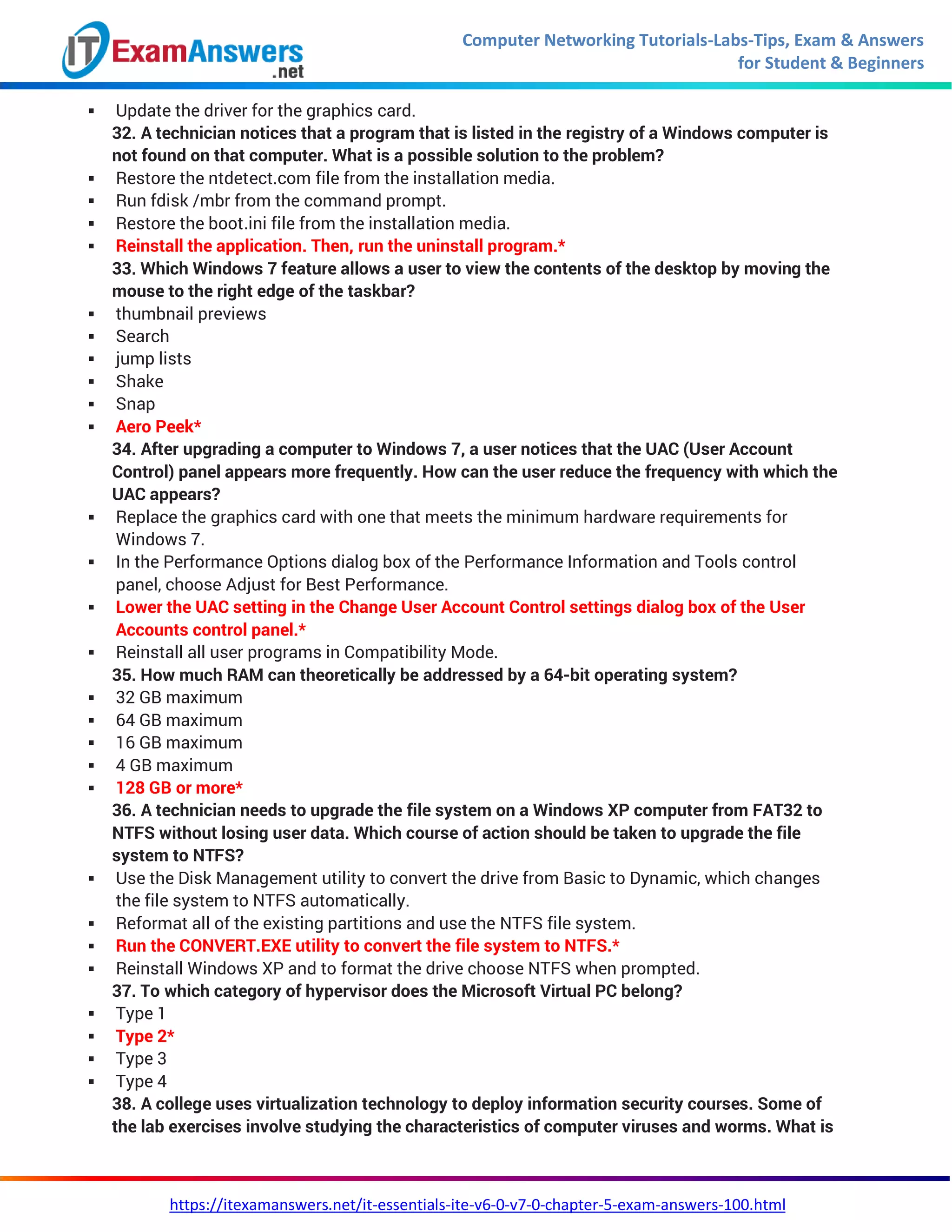 IT Essentials (Version 7.0) - ITE Chapter 5 Exam Answers | PDF