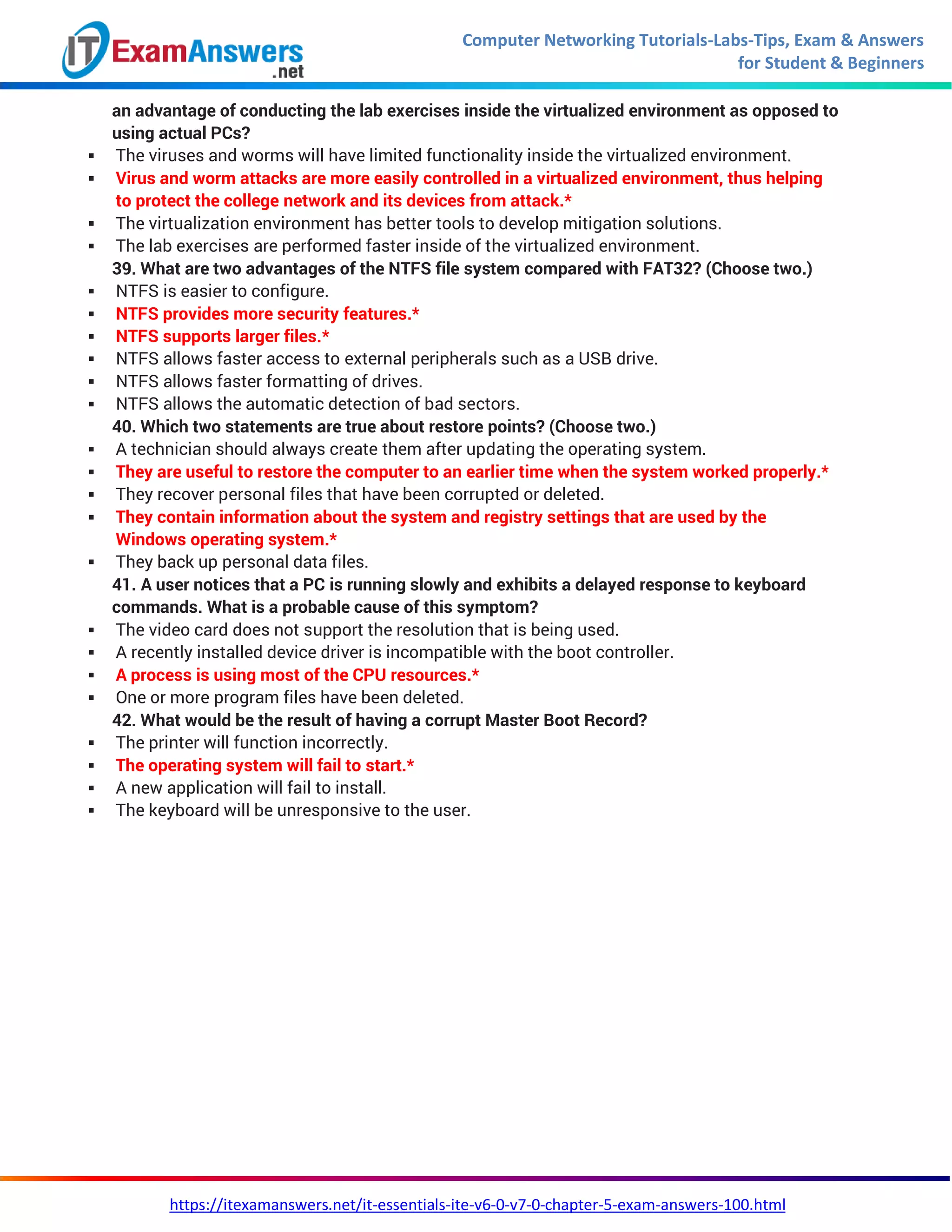 IT Essentials (Version 7.0) - ITE Chapter 5 Exam Answers | PDF