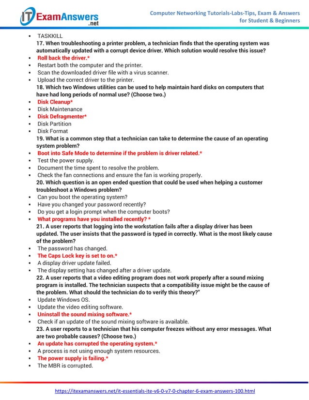 IT Essentials (Version 7.0) - ITE Chapter 6 Exam Answers | PDF