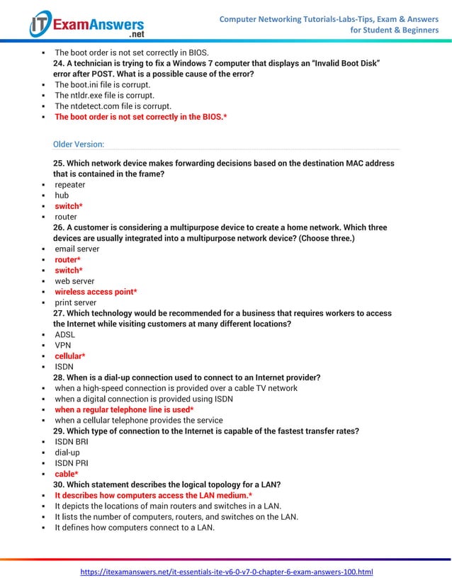 IT Essentials (Version 7.0) - ITE Chapter 6 Exam Answers | PDF