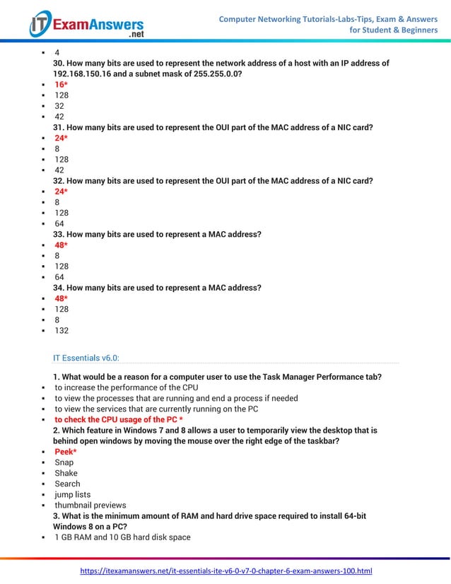 IT Essentials (Version 7.0) - ITE Chapter 6 Exam Answers | PDF