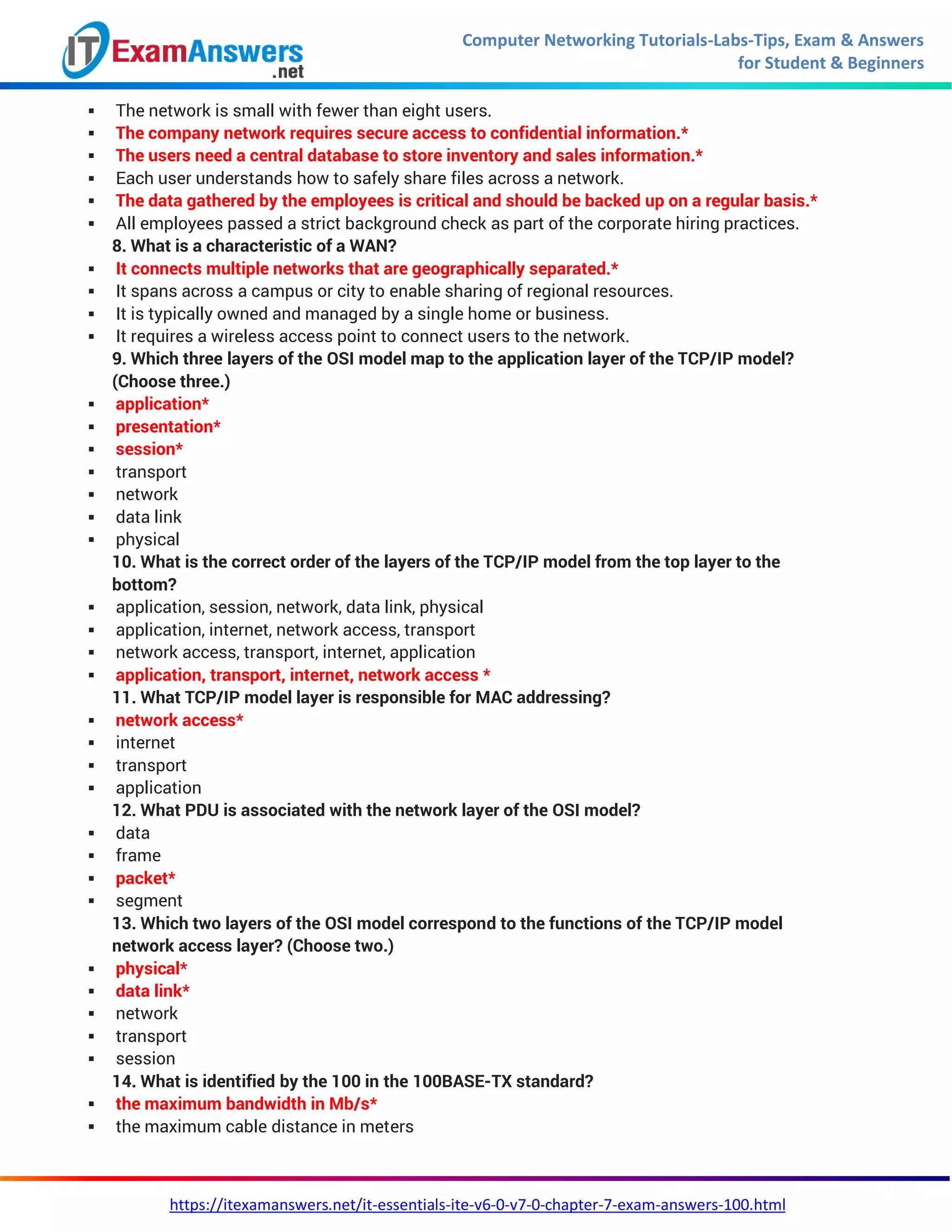 IT Essentials (Version 7.0) - ITE Chapter 7 Exam Answers | PDF