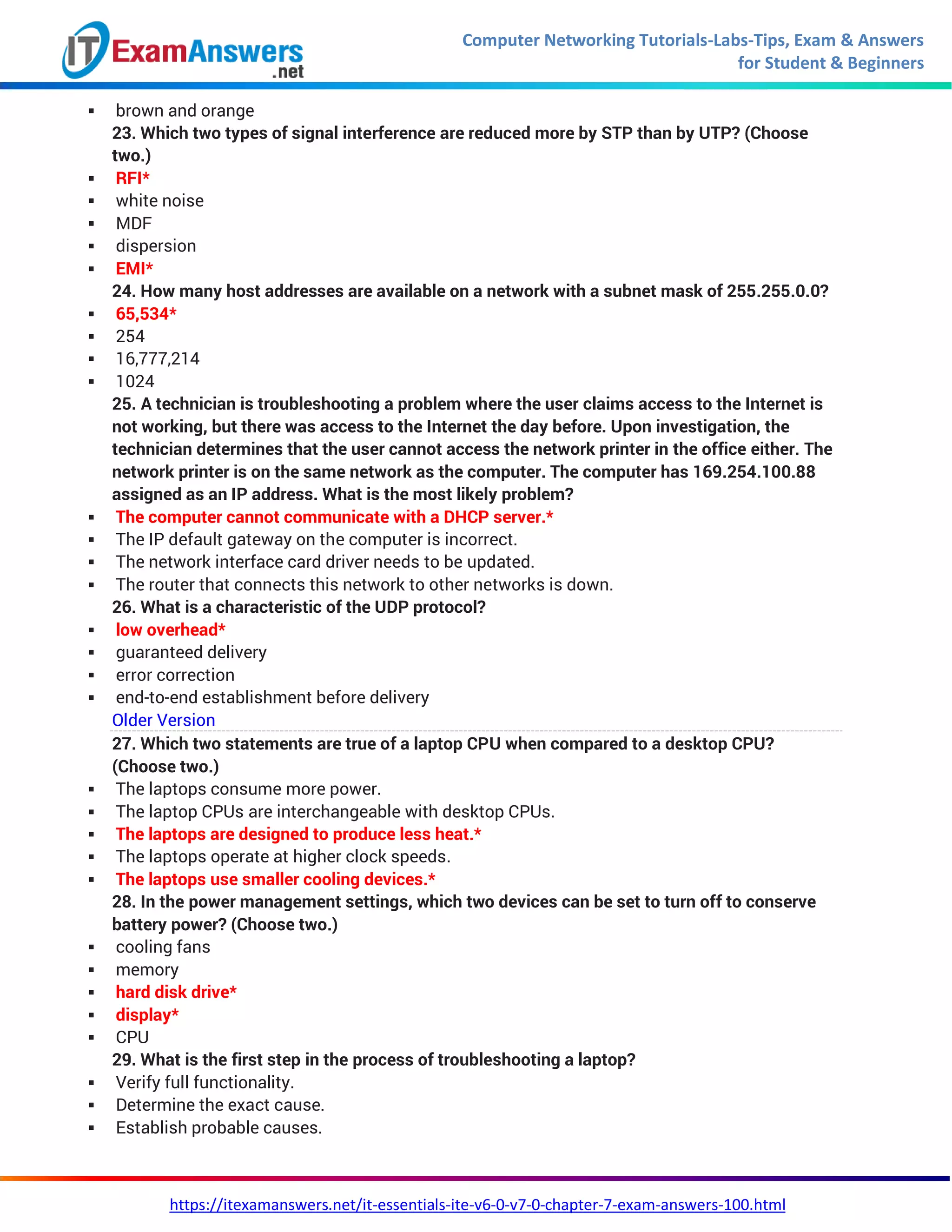 IT Essentials (Version 7.0) - ITE Chapter 7 Exam Answers | PDF