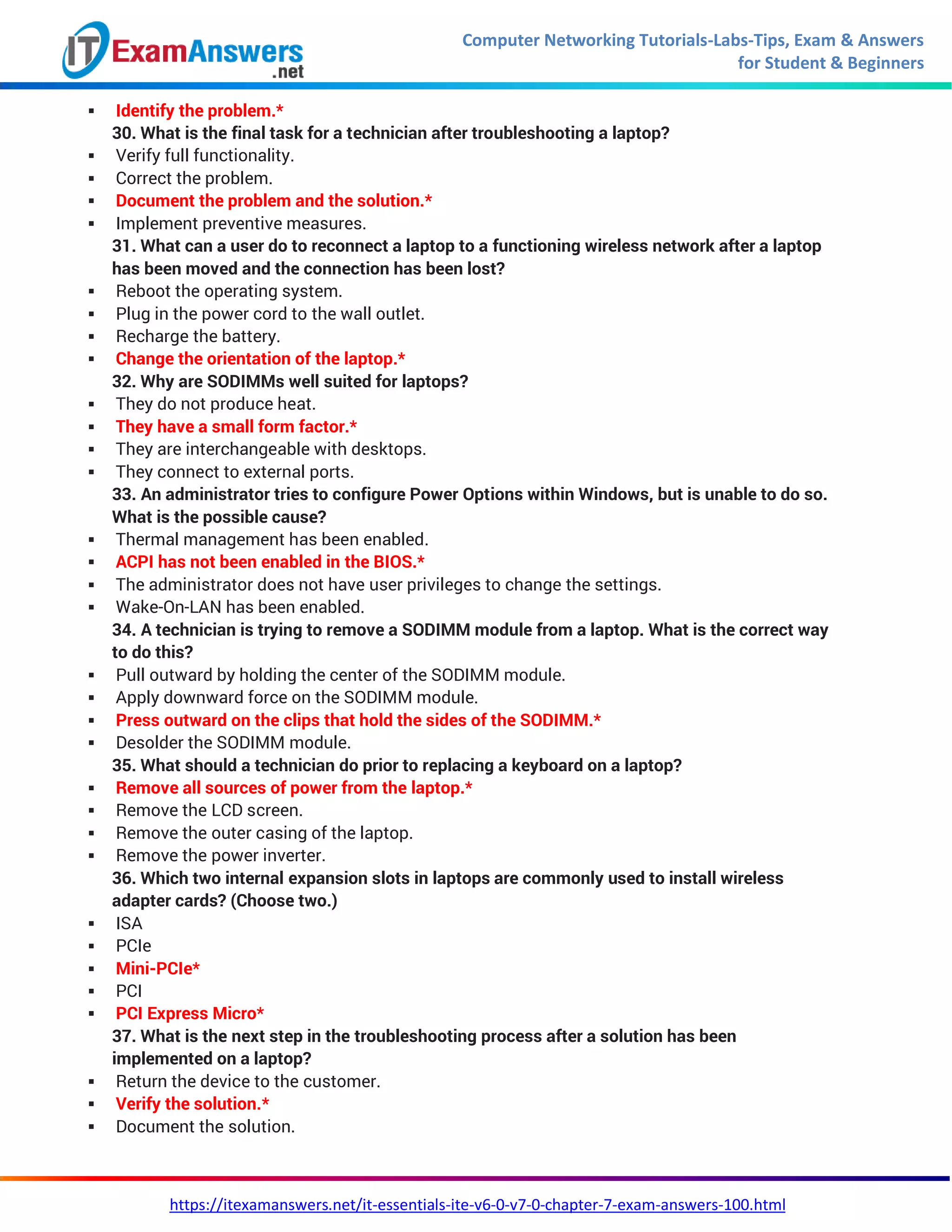 IT Essentials (Version 7.0) - ITE Chapter 7 Exam Answers | PDF