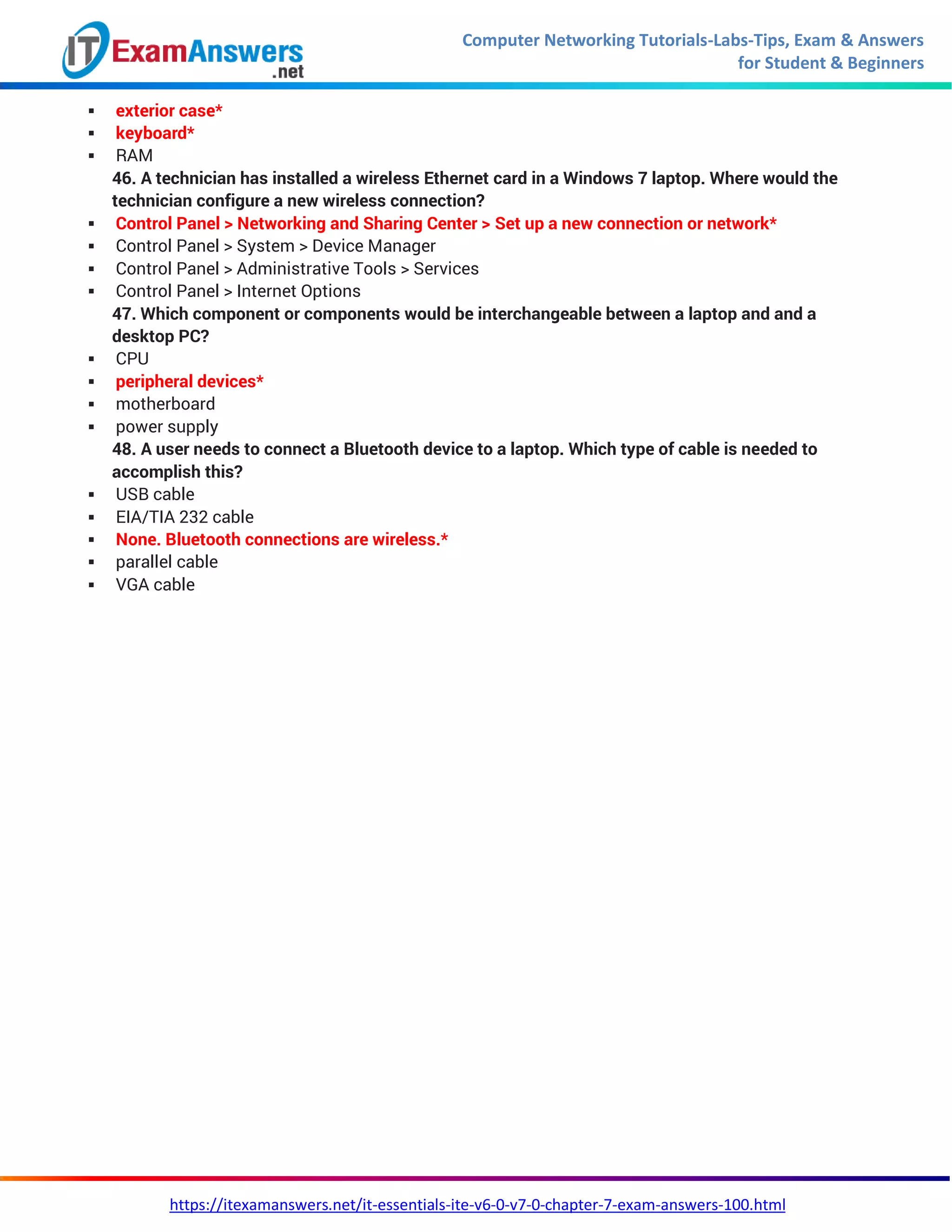 IT Essentials (Version 7.0) - ITE Chapter 7 Exam Answers | PDF