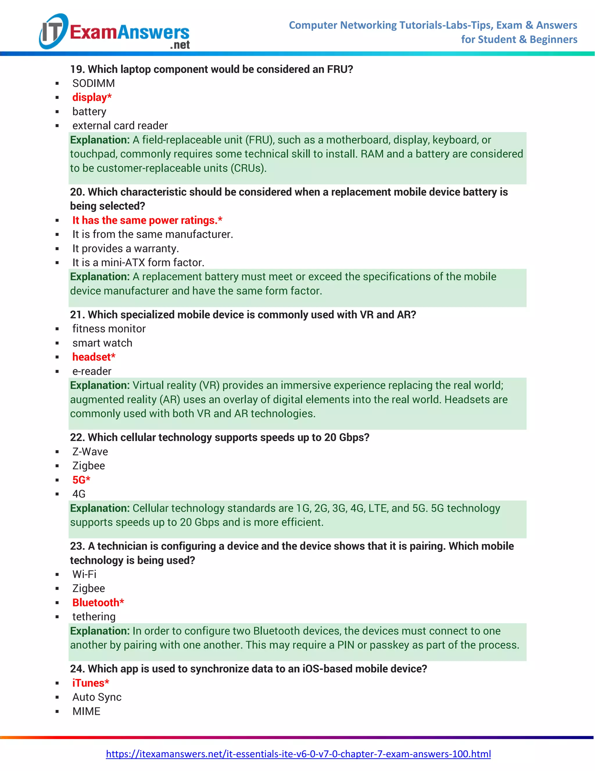IT Essentials (Version 7.0) - ITE Chapter 7 Exam Answers | PDF