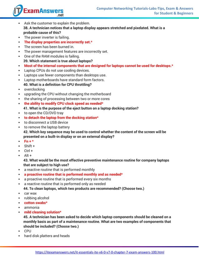 IT Essentials (Version 7.0) - ITE Chapter 7 Exam Answers | PDF | Computing | Technology & Computing