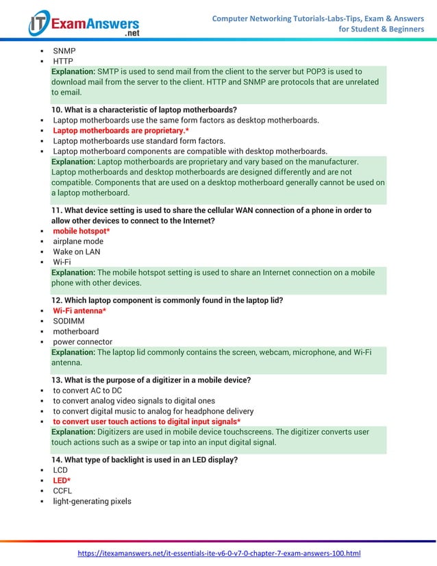 IT Essentials (Version 7.0) - ITE Chapter 7 Exam Answers | PDF ...
