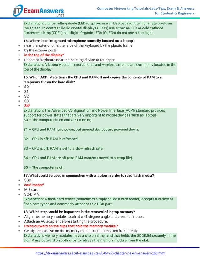 IT Essentials (Version 7.0) - ITE Chapter 7 Exam Answers | PDF ...