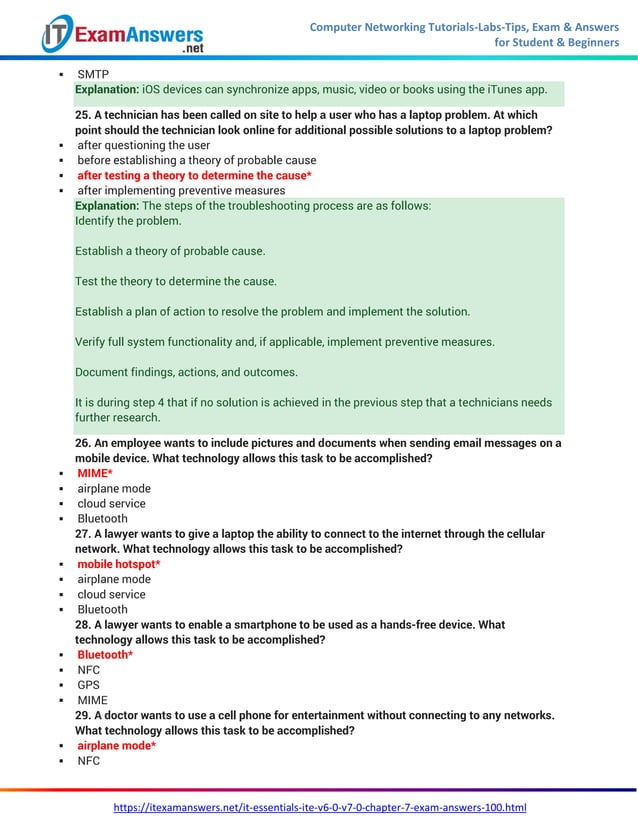 IT Essentials (Version 7.0) - ITE Chapter 7 Exam Answers | PDF ...