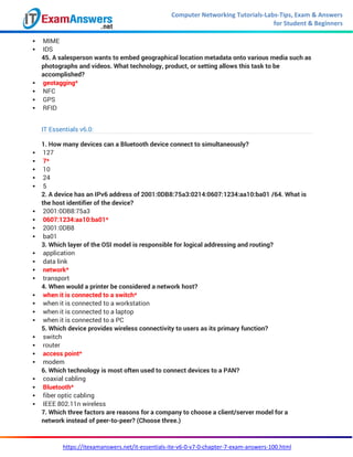 IT Essentials (Version 7.0) - ITE Chapter 7 Exam Answers | PDF