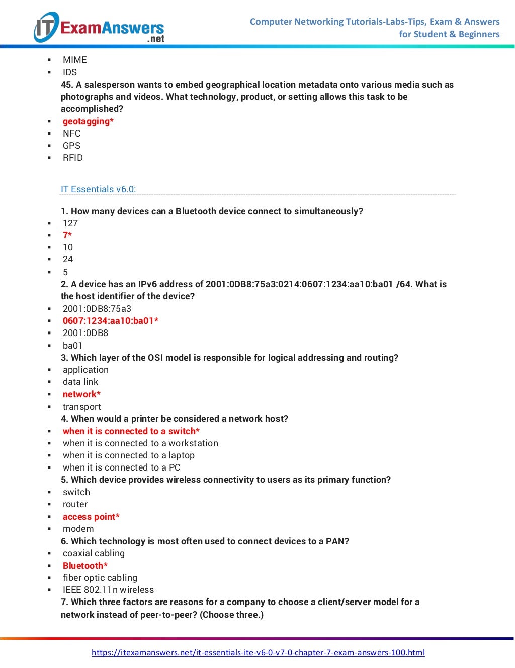 IT Essentials Version 7 0 ITE Chapter 7 Exam Answers IT Essentials Version 7 0 ITE Chapter 7 Exam Answers