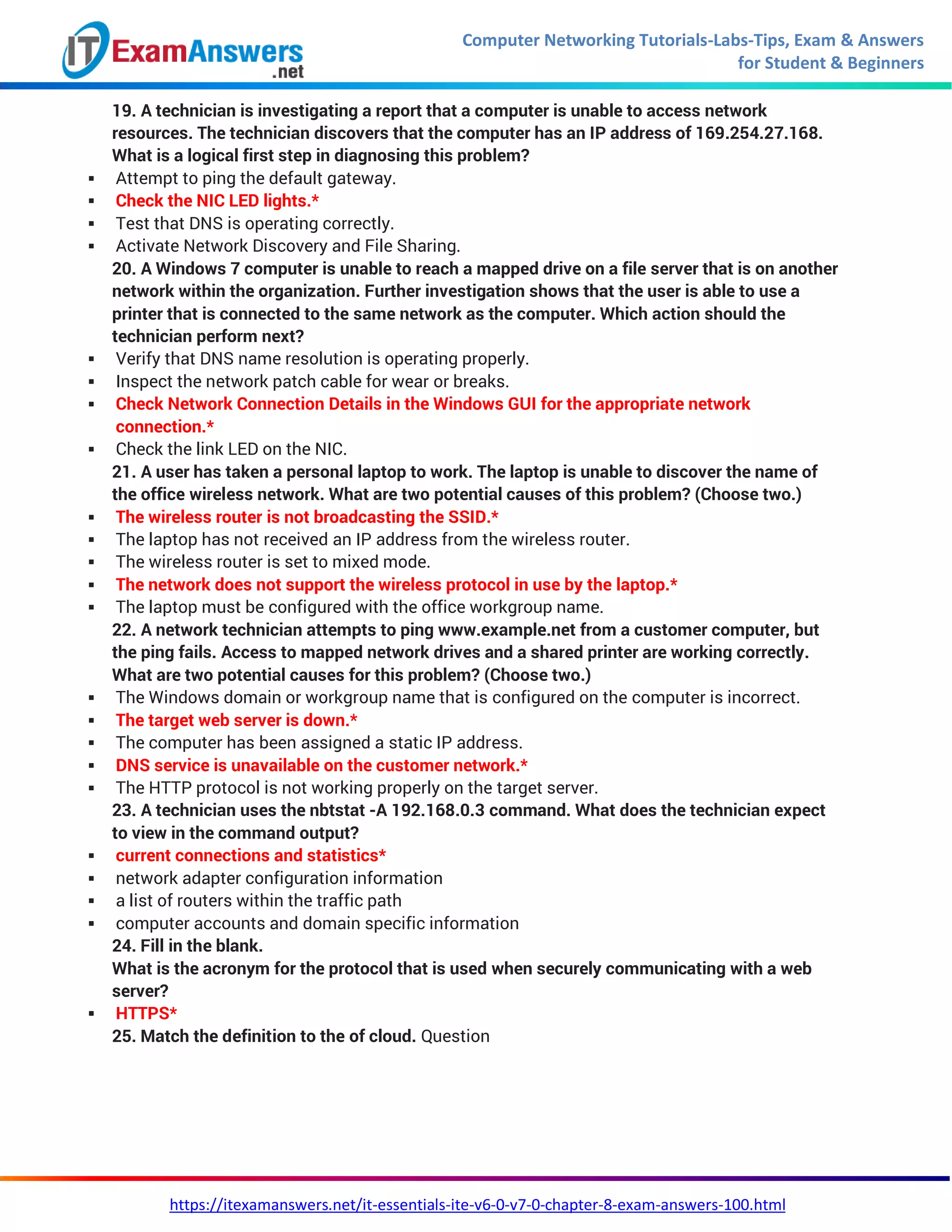 IT Essentials (Version 7.0) - ITE Chapter 8 Exam Answers | PDF
