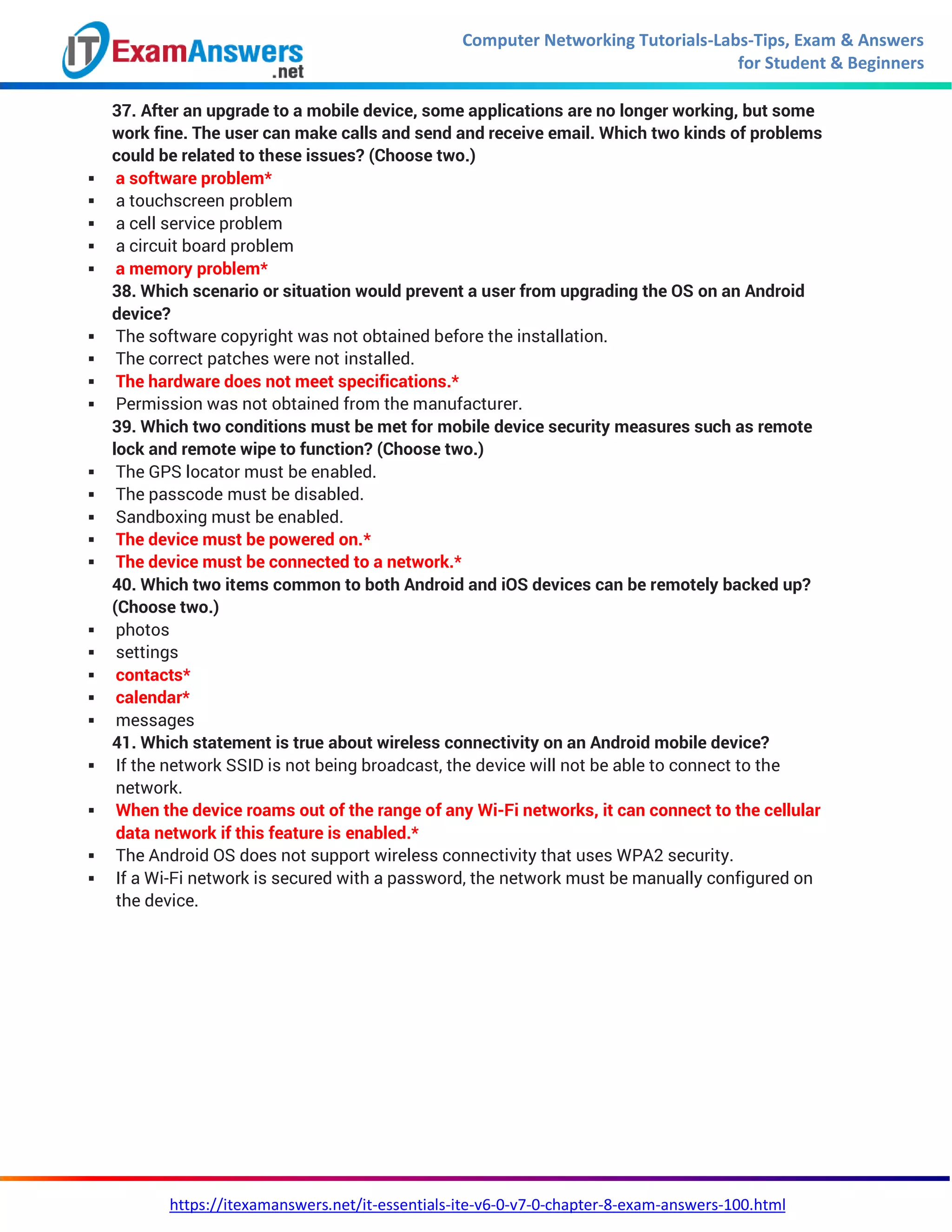 IT Essentials (Version 7.0) - ITE Chapter 8 Exam Answers | PDF
