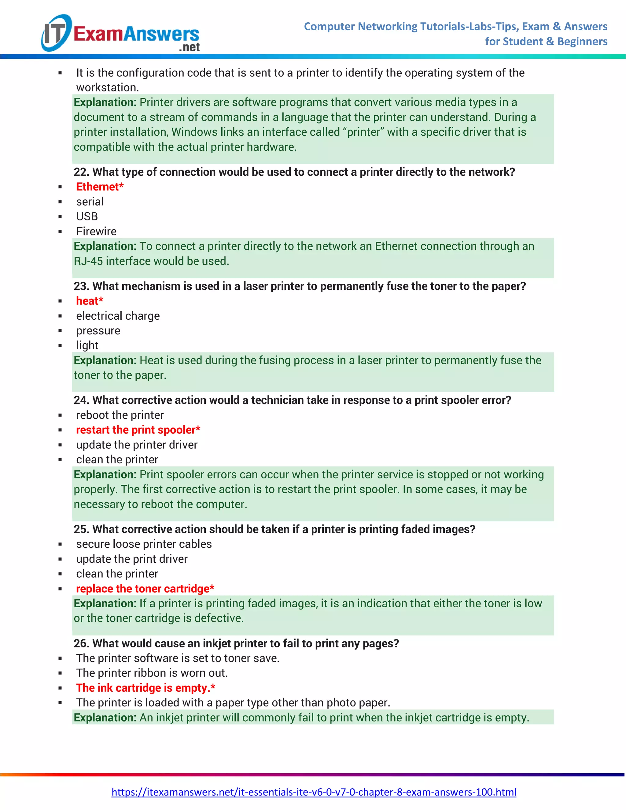 IT Essentials (Version 7.0) - ITE Chapter 8 Exam Answers | PDF