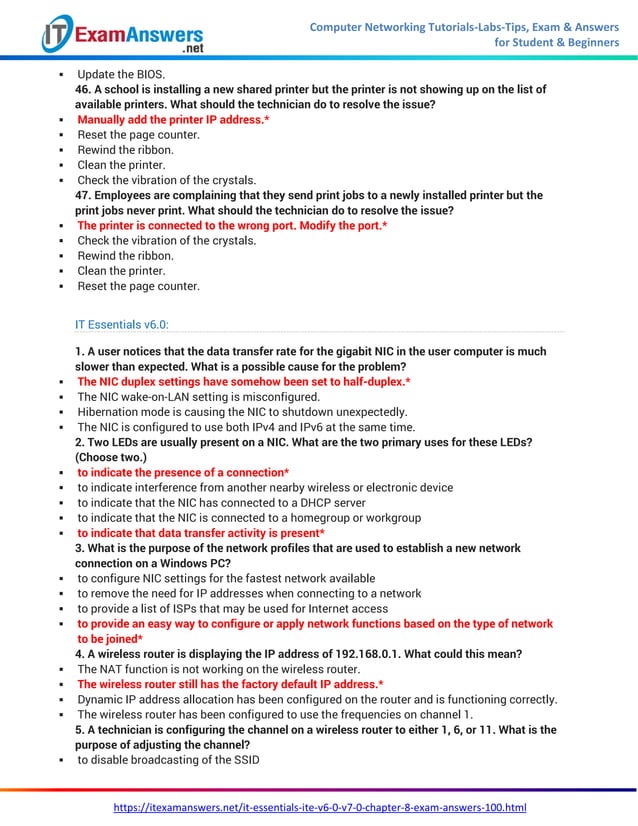 IT Essentials (Version 7.0) - ITE Chapter 8 Exam Answers | PDF