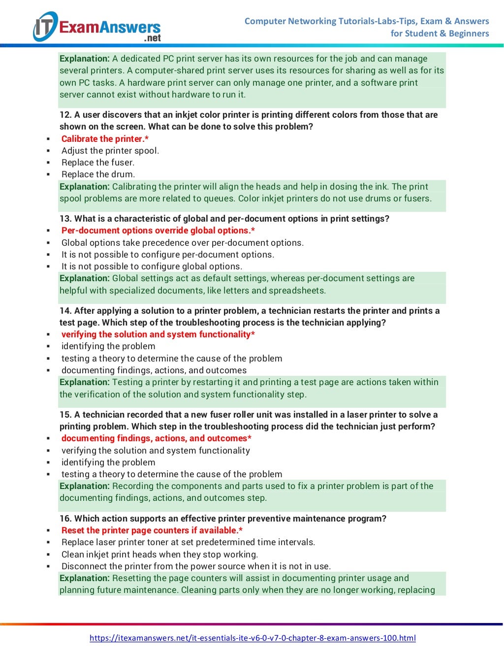 IT Essentials (Version 7.0) - ITE Chapter 8 Exam Answers IT Essentials (Version 7.0) - ITE Chapter 8 Exam Answers